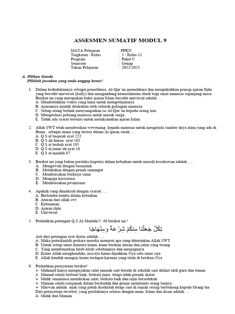 Soal Modul Agama Xi Kumpul | PDF