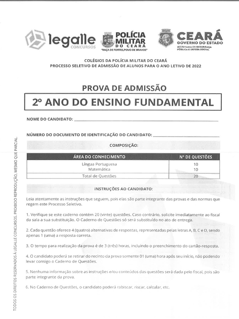 Prova Padrão - 2º Ano Do Ensino Fundamental | PDF