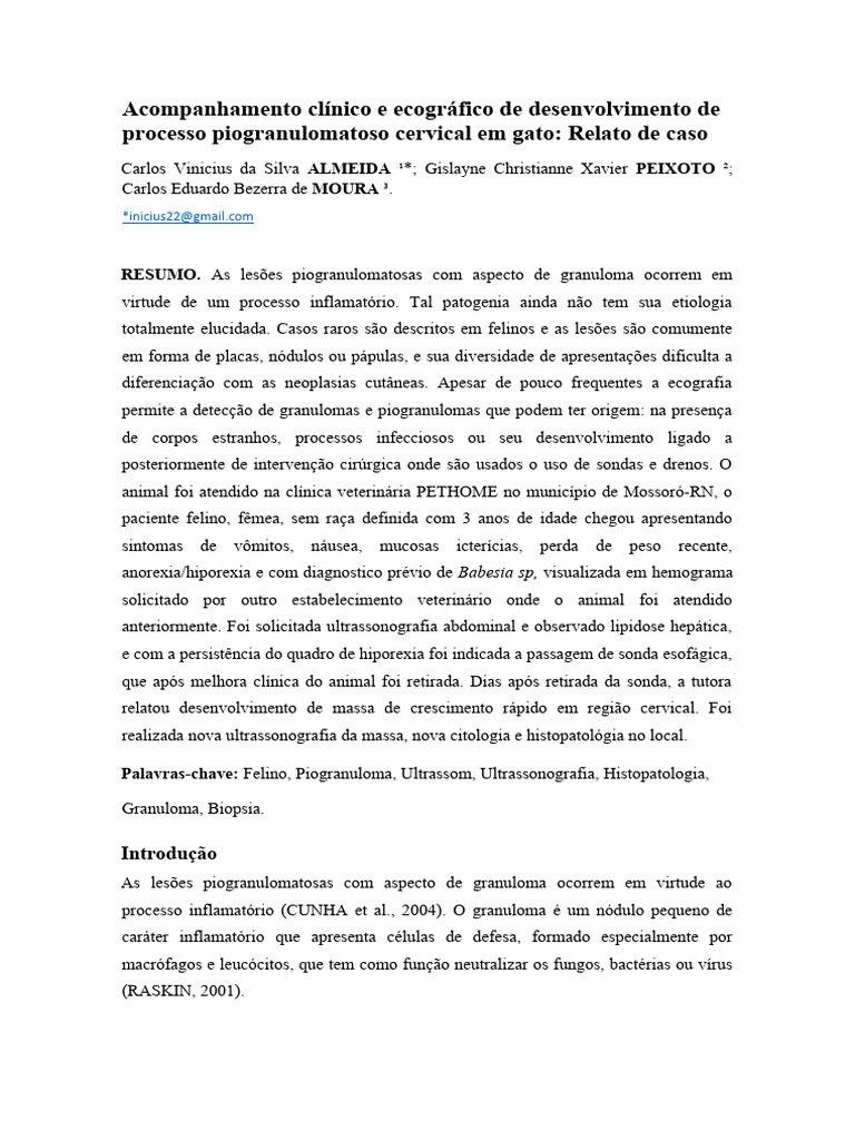 Acompanhamento de Piogranuloma em Gato | PDF | Inflamação ...