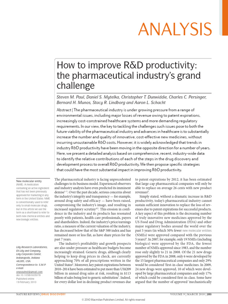 How To Improve R&D Productivity The Pharmaceutical Industry's Grand ...