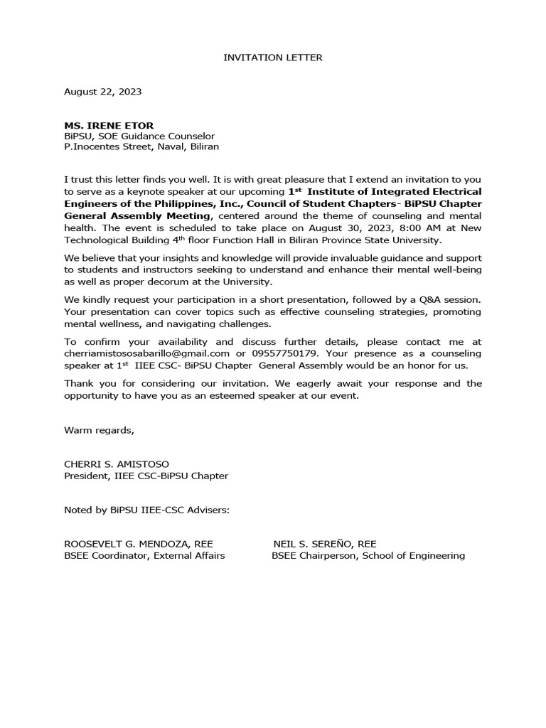 Invitation Letter - Counseling Speaker | PDF | Self-Improvement