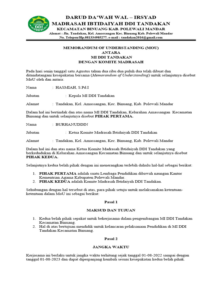 Mou Dengan Komite Madrasah | PDF