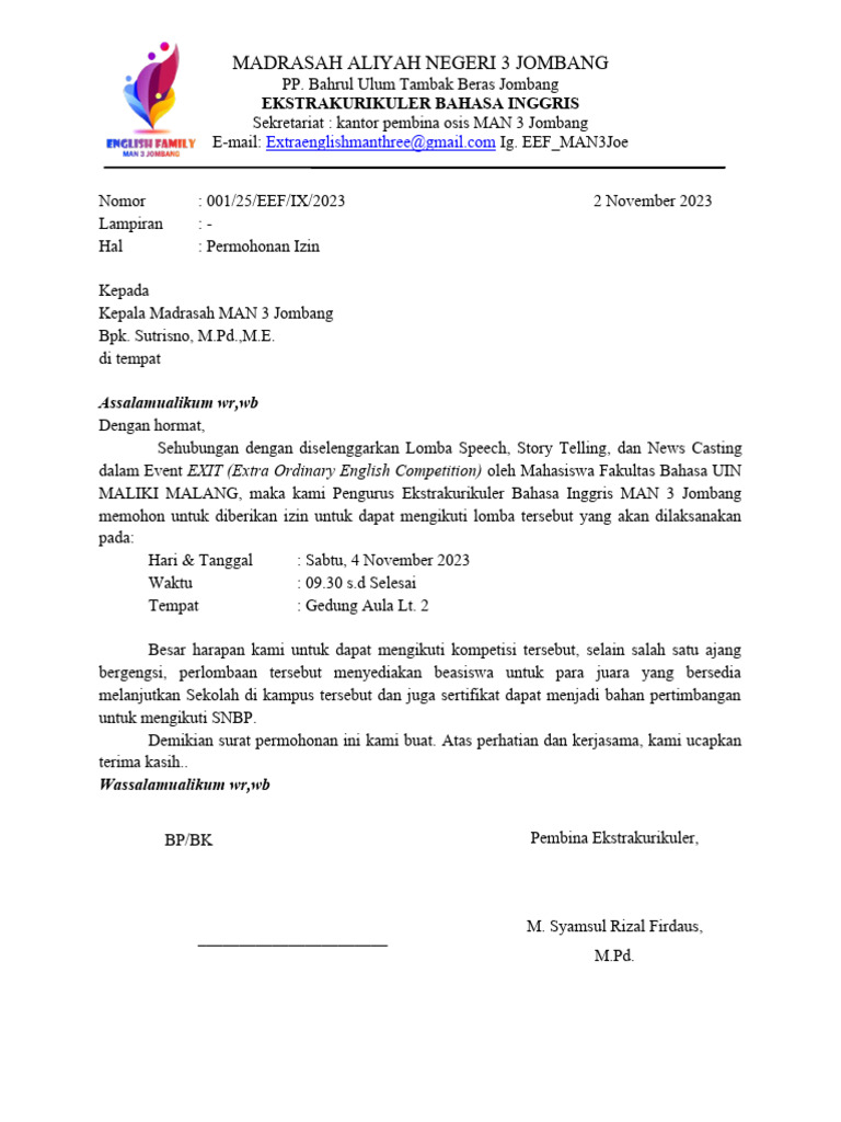 Surat Izin Telat Pondok | PDF