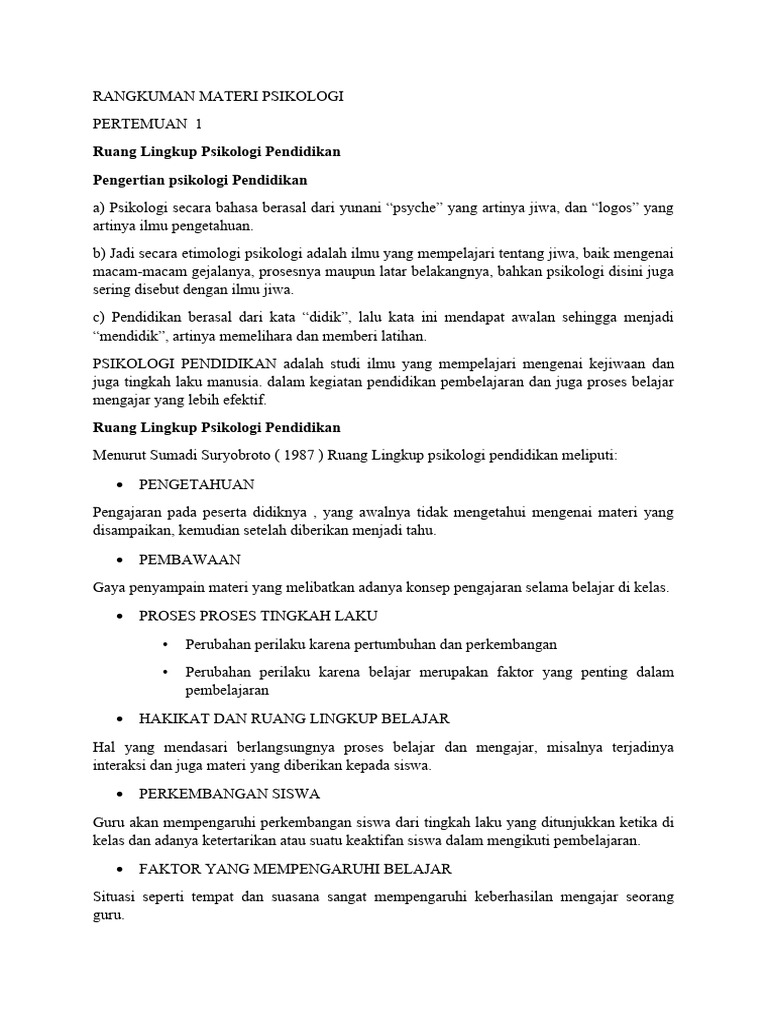 Rangkuman Materi Psikologi Pend-1 | PDF