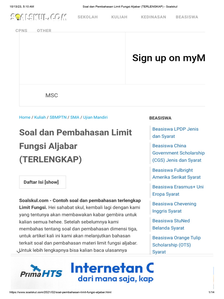 Soal Limit Fungsi Aljabar Terlengkap | PDF
