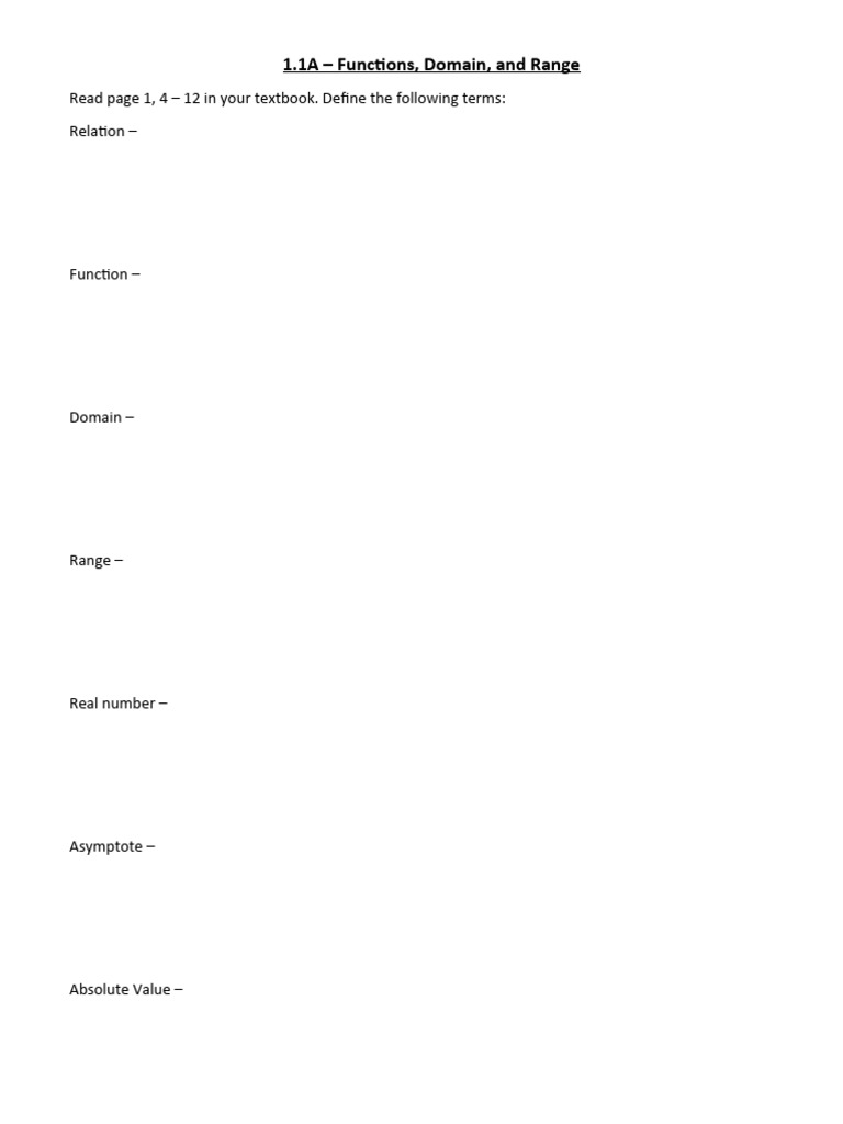 1.1A - HW Functions, Domain, and Range | PDF