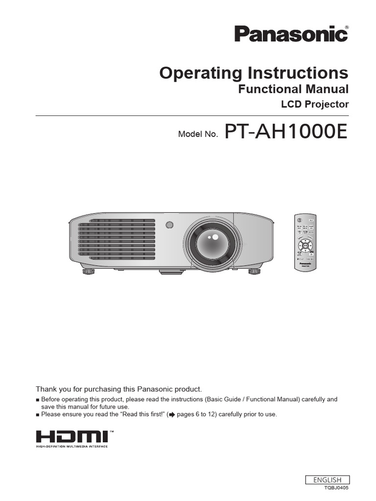 Panasonic Projector Pt-Ah1000e Manual | PDF | Ac Power Plugs And ...