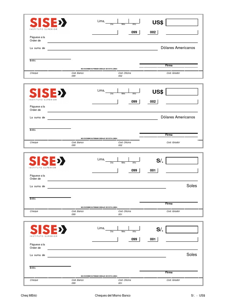 Formato y Ejemplos de Cheques | PDF
