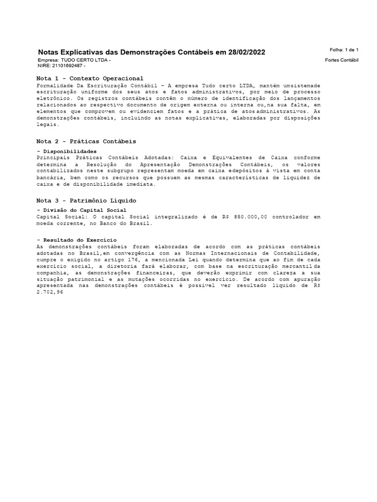 Nota Explicativa | PDF