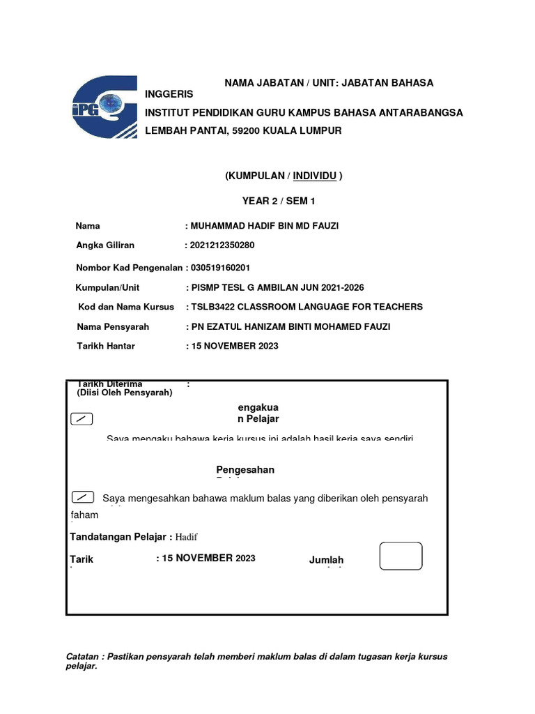 TSLB 3422 - Task 2 - Muhammad Hadif Bin MD Fauzi | PDF