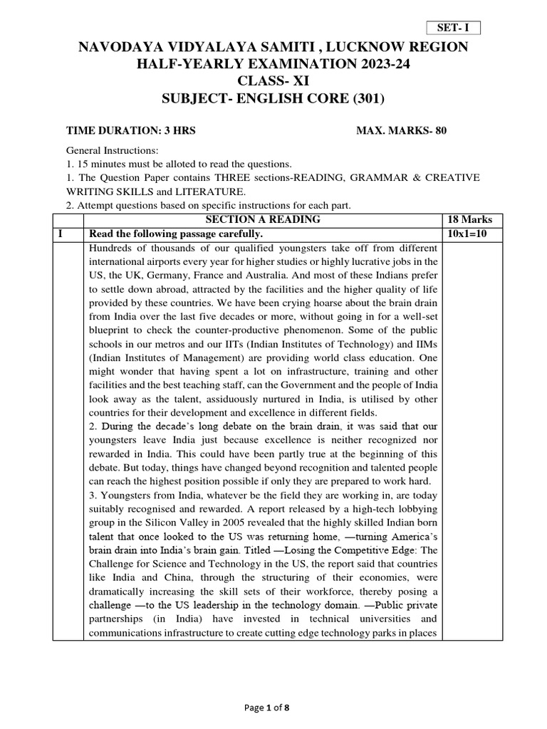 ENGLISH QP CLASS XI-protected (1) - Unlocked | PDF | Human Capital ... ENGLISH QP CLASS XI-protected (1) - Unlocked | PDF | Human Capital ...