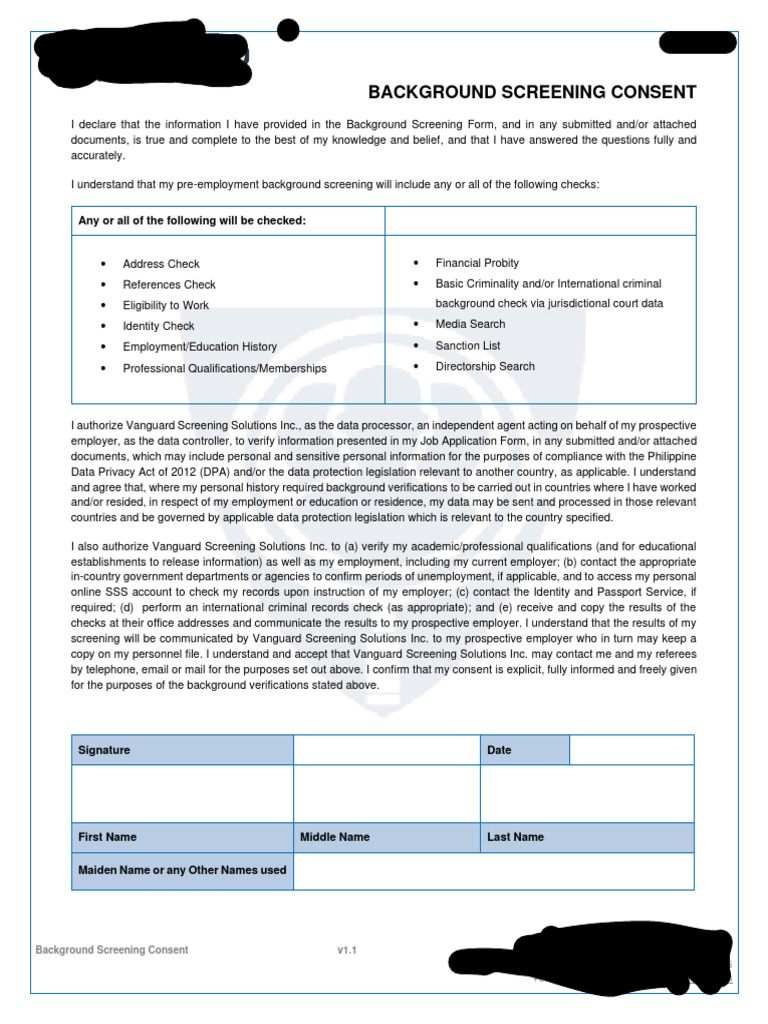 Background Screening Consent: Any or All of The Following Will Be Checked | PDF | Background ...