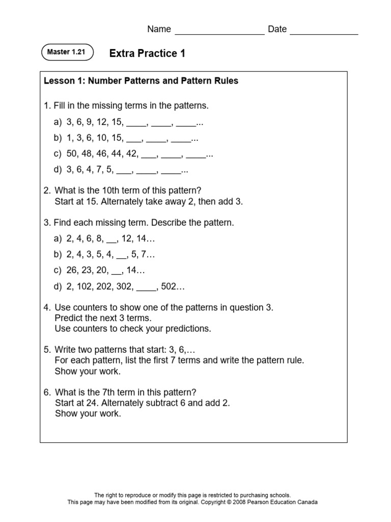 MMS 5 Unit-1-Patterns-and-Equations-Extra-Practice | PDF | Mathematics