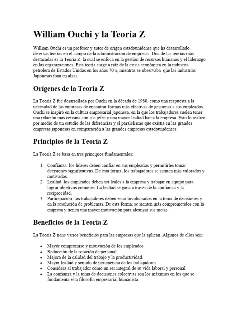 William Ouchi y La Teoría Z | Descargar gratis PDF | Gestión de ...