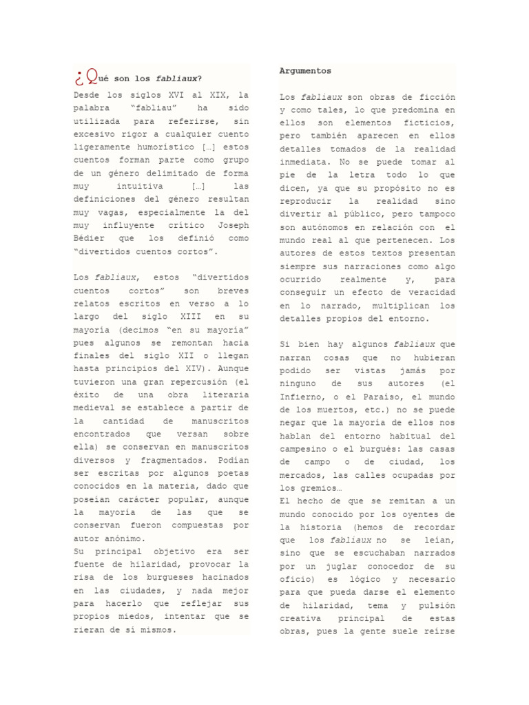 Los fabliaux: cuentos humorísticos medievales | PDF | Cuentos | Humor