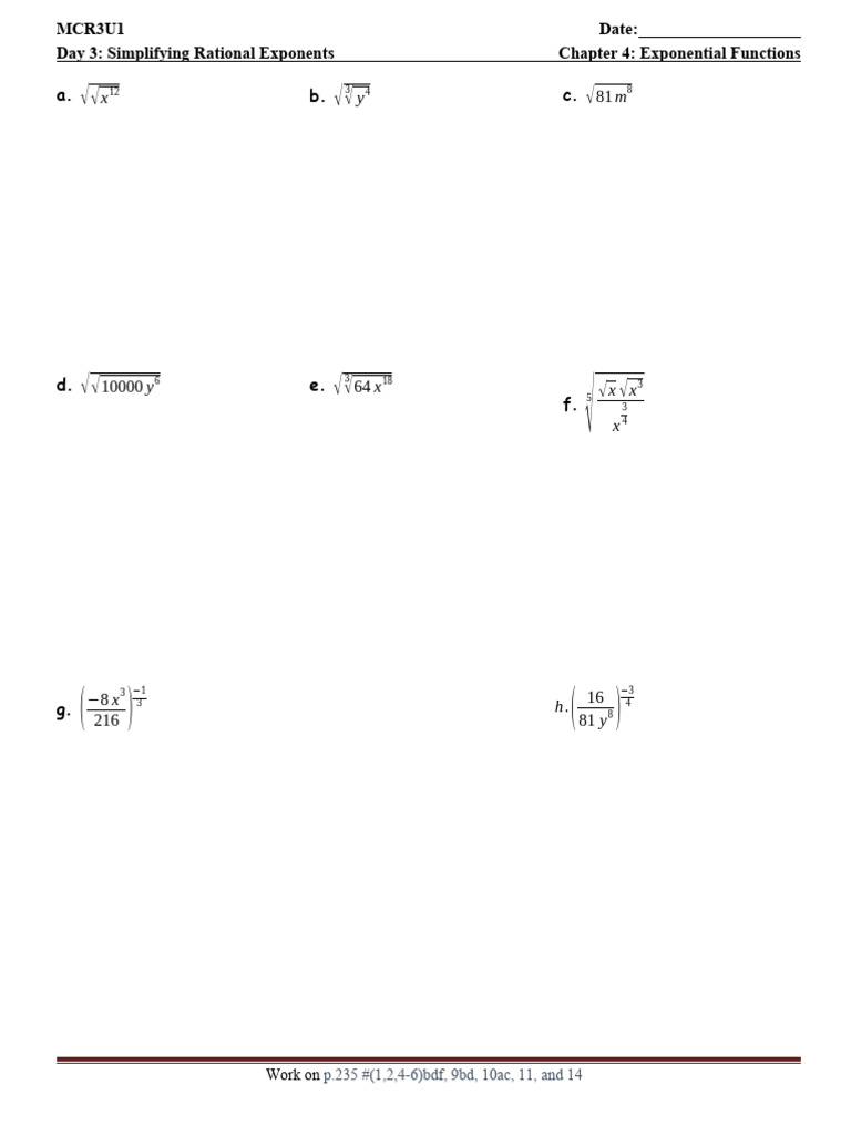 03 - Simplifying Rational Exponents Handout | PDF | Teaching Methods ...