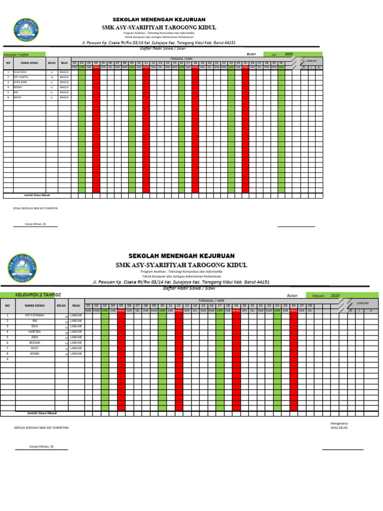 Absen Siswa Tahfidz 3 | PDF