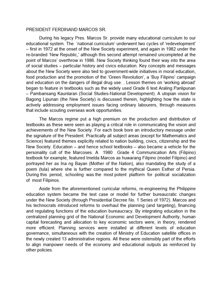 Iplementation of Curriculum of The President of The Philippines | PDF ...