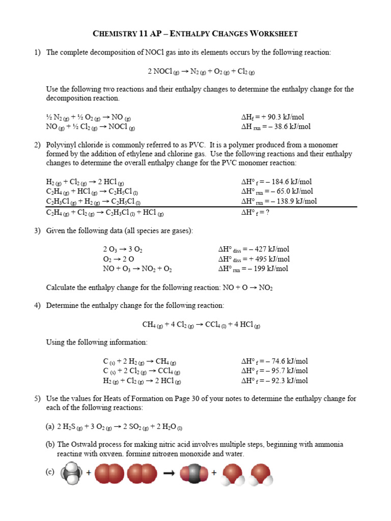 Enthalpy Changes Worksheet 234c2a8 | PDF | Chlorine | Chemical Reactions