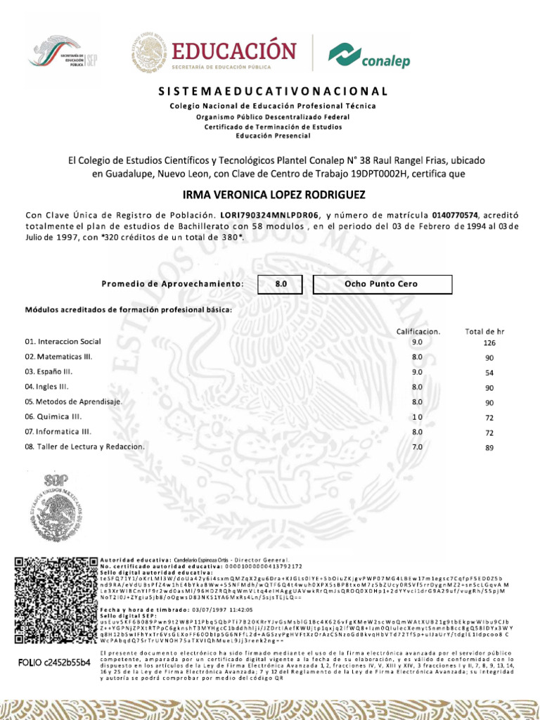 Certificado Conalep G-N.L | PDF