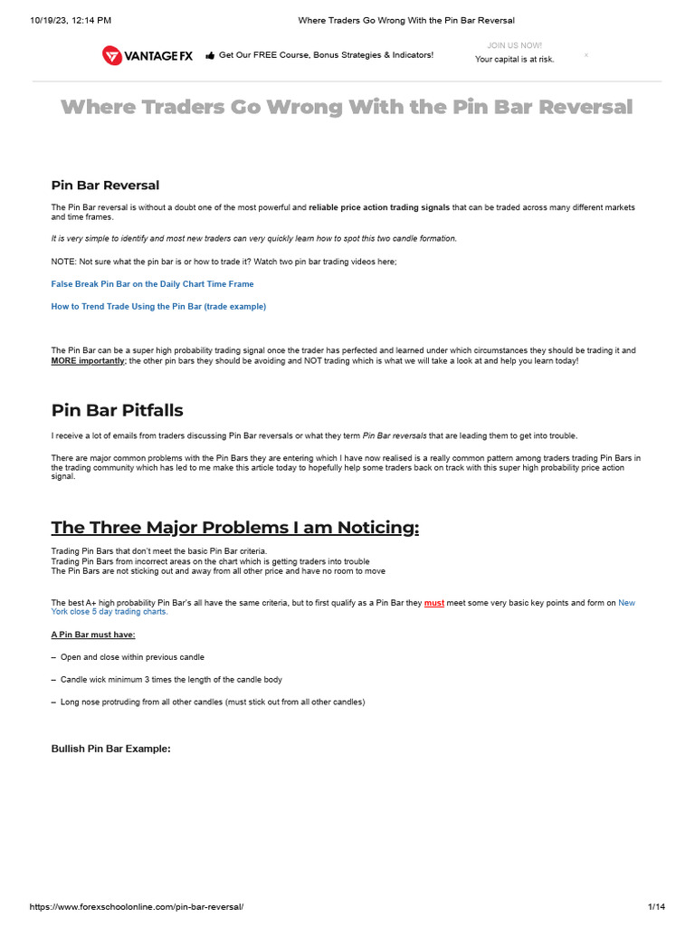 PINBAR PITFALLS Where Traders Go Wrong With The Pin Bar Reversal | PDF ...