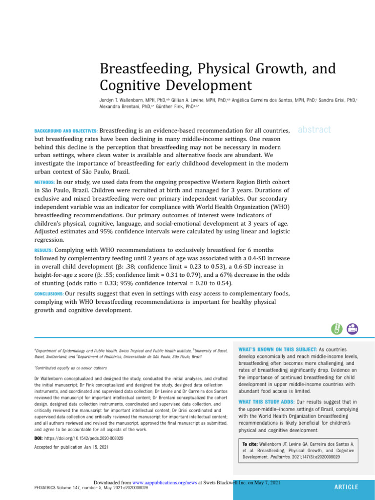 Breastfeeding, Physical Growth, and Cognitive Development | PDF ...