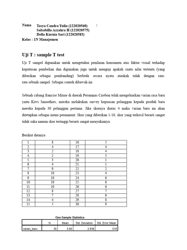 Analisis Perbandingan (Uji T) 1n - Uas | PDF