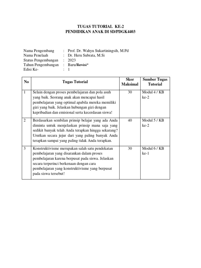 Tugas Tutorial 2 Pendidikan Anak Di SD | PDF