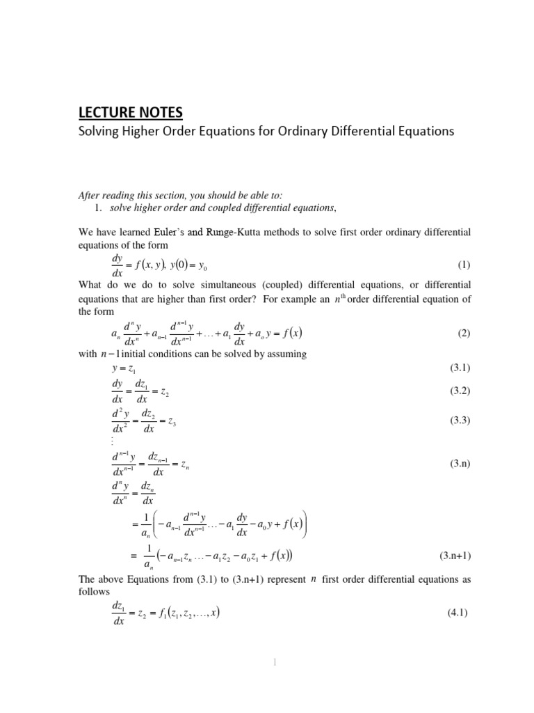 2.4.numerical Ode Higherorder | PDF | Differential Equations | Ordinary ...