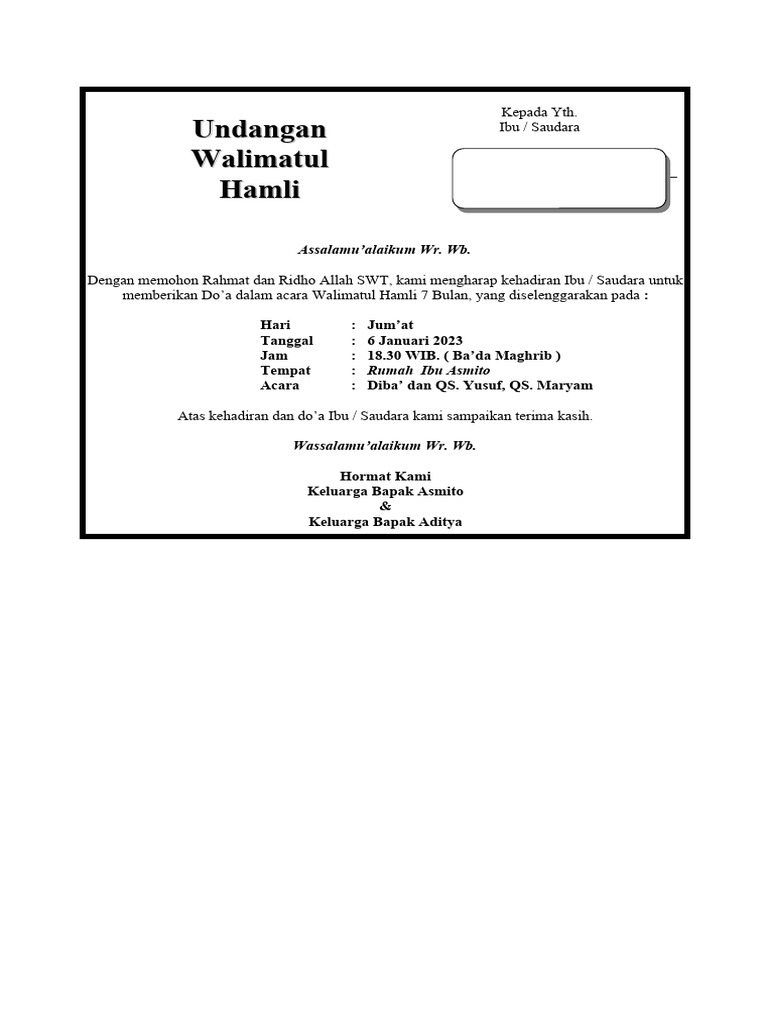Undangan Walimatul Hamli 7 Bulan | PDF
