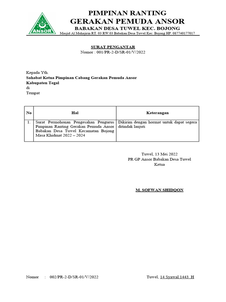 Pengajuan SK Ranting | PDF