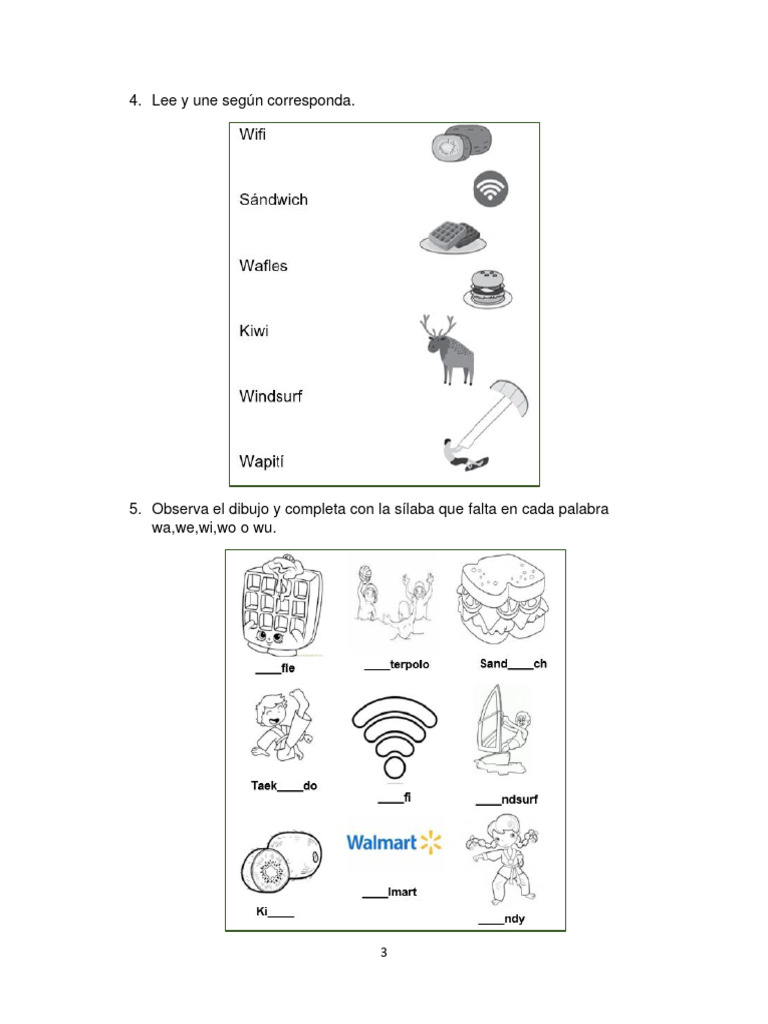 Palabras Con W Para Niños Juego Educativo A Juego Para Niños Con