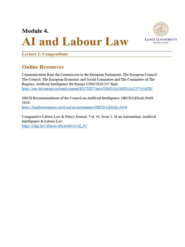 Lecture 2 AI and Labour Law 1 | PDF