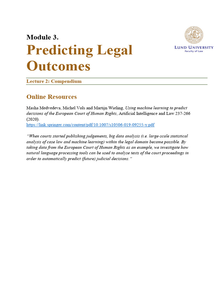 Lecture 2 Predicting Legal Outcomes | PDF