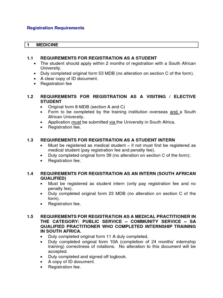 Registration Requirements - MDB | PDF | Health Care | Medicine