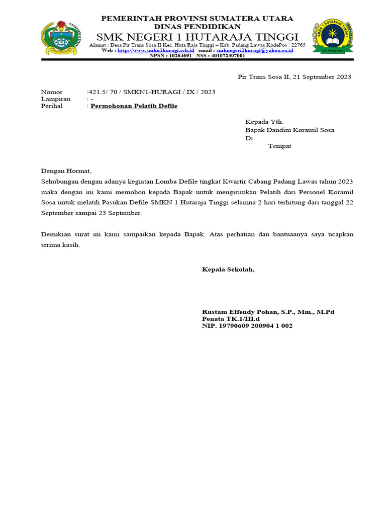 Surat Permohonan Pelatih | PDF