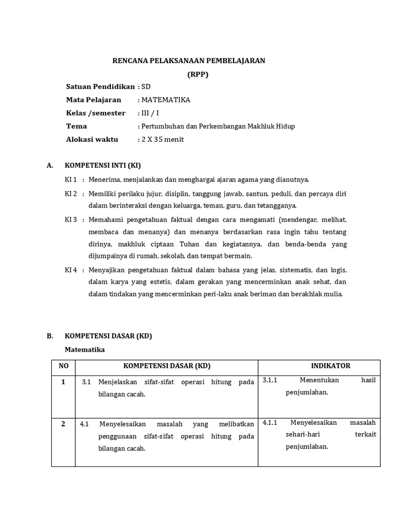 RPP Matematika | PDF | Karier & Perkembangan