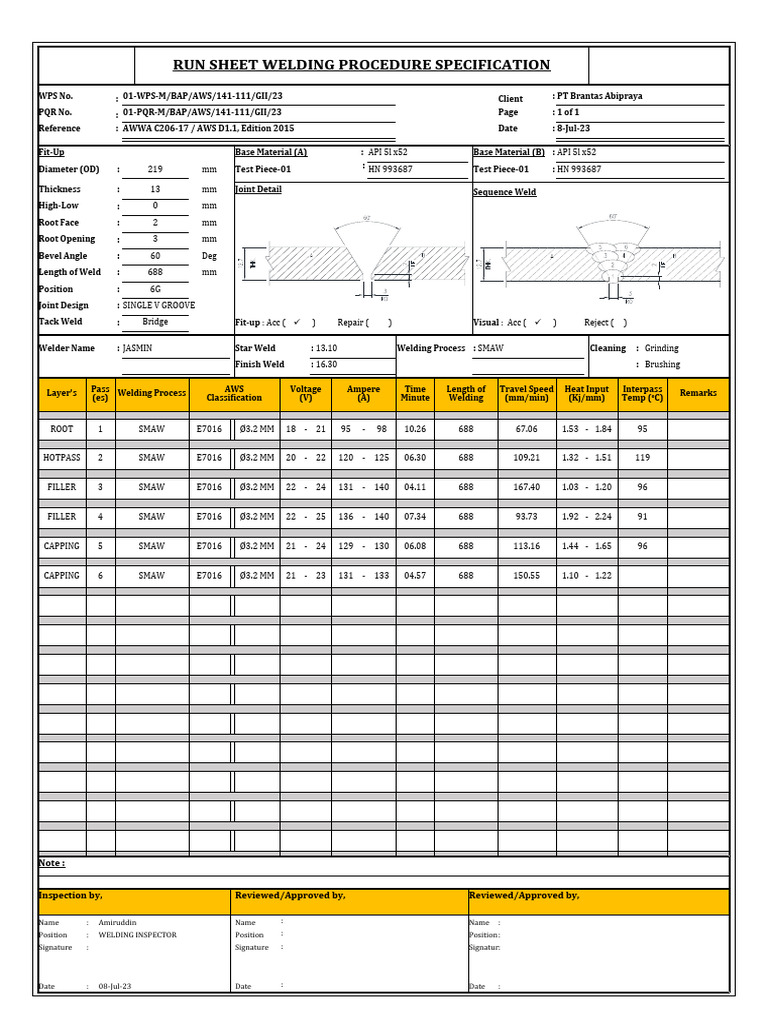 Runsheet WPQT Modern | PDF | Welding | Construction