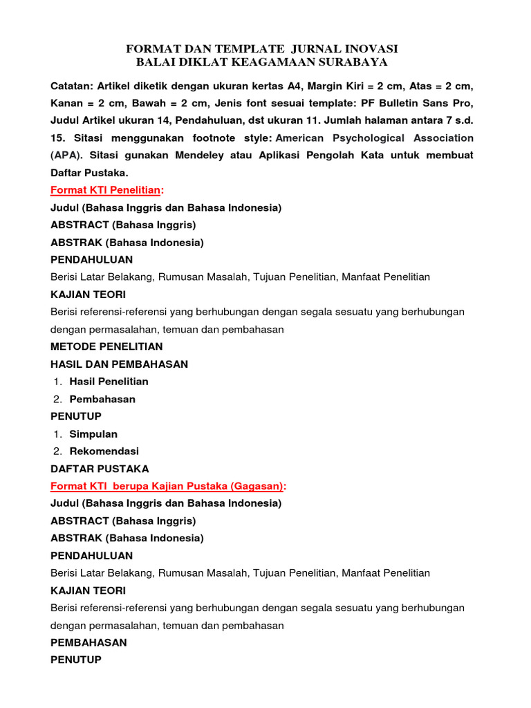 FORMAT DAN TEMPLATE JURNAL INOVASI BDK Surabaya | PDF | Seni & Disiplin ...