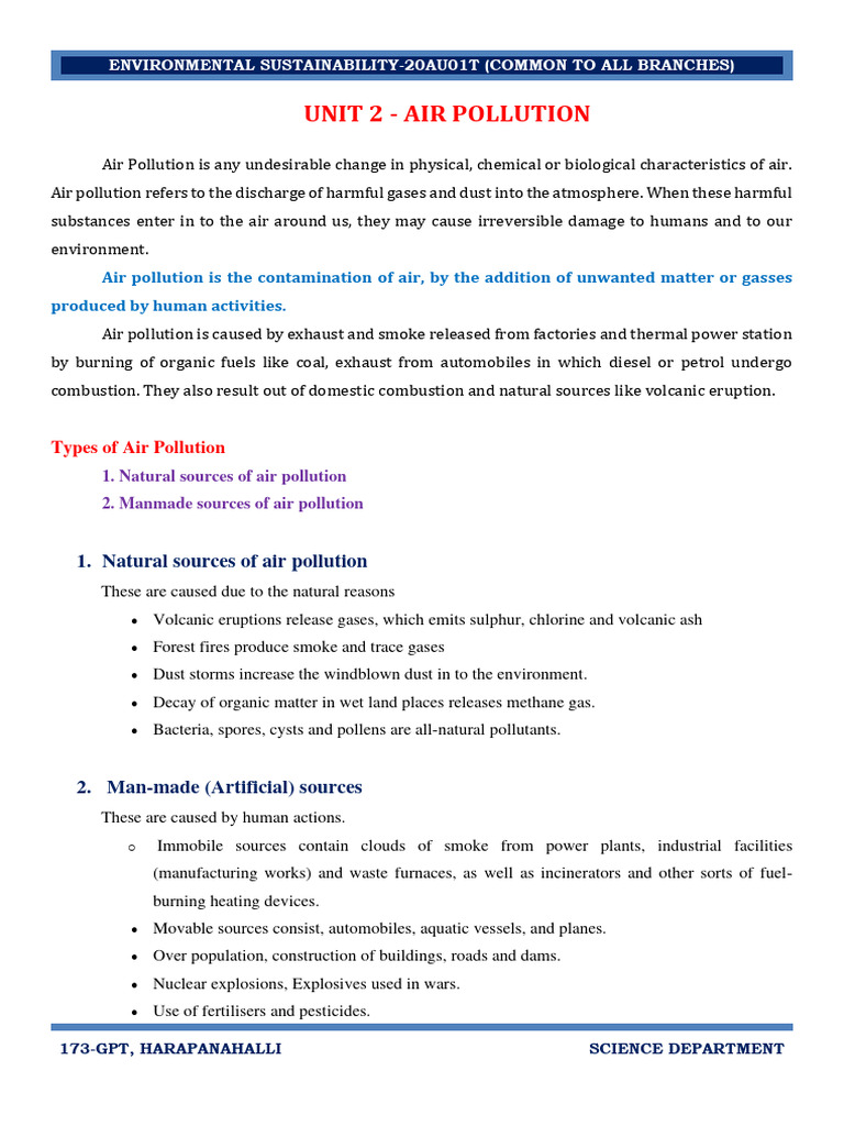 EVS Unit-2 AIR POLLUTION | PDF | Combustion | Particulates