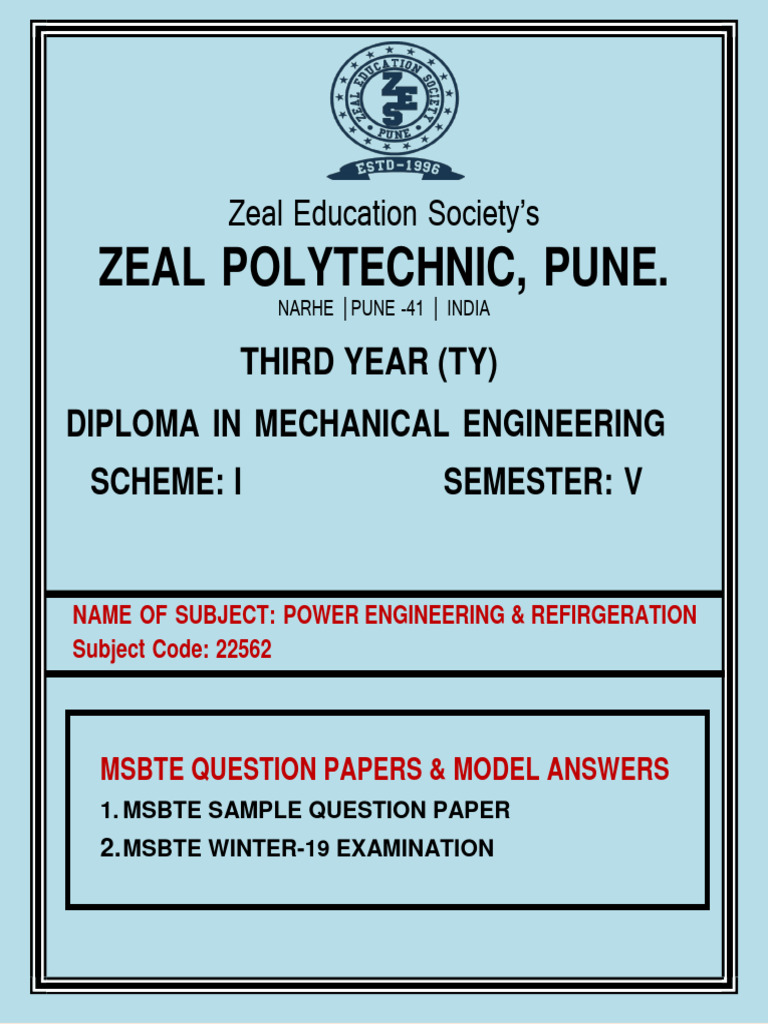 Zeal Polytechnic, Pune.: Third Year (Ty) Diploma in Mechanical Engineering Scheme: I Semester: V ...