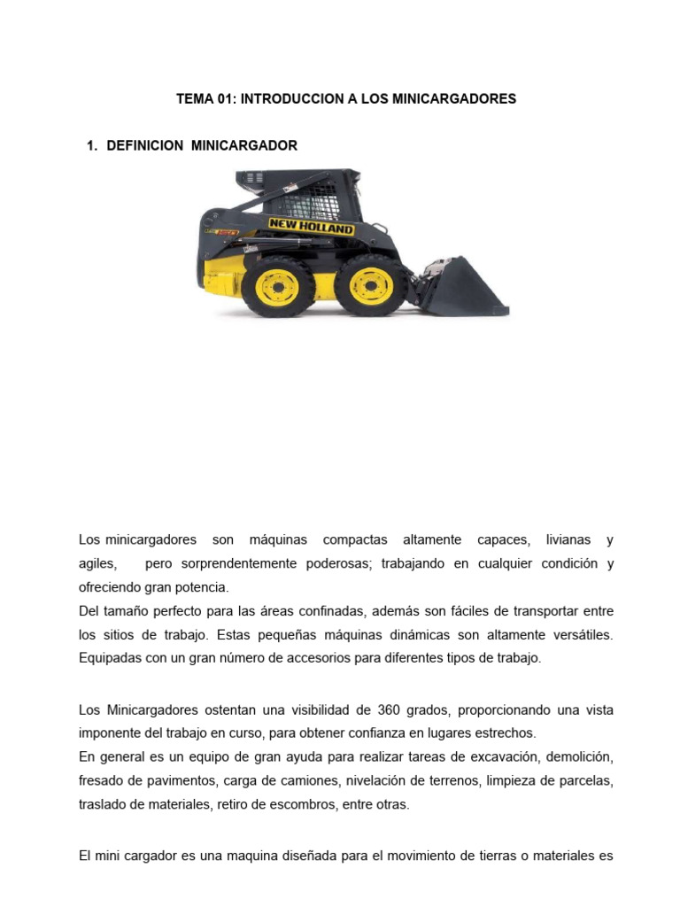 TEMA 01 INTRODUCCION AL MINICARGADOR | PDF | Vehículos | Transporte TEMA 01 INTRODUCCION AL MINICARGADOR | PDF | Vehículos | Transporte