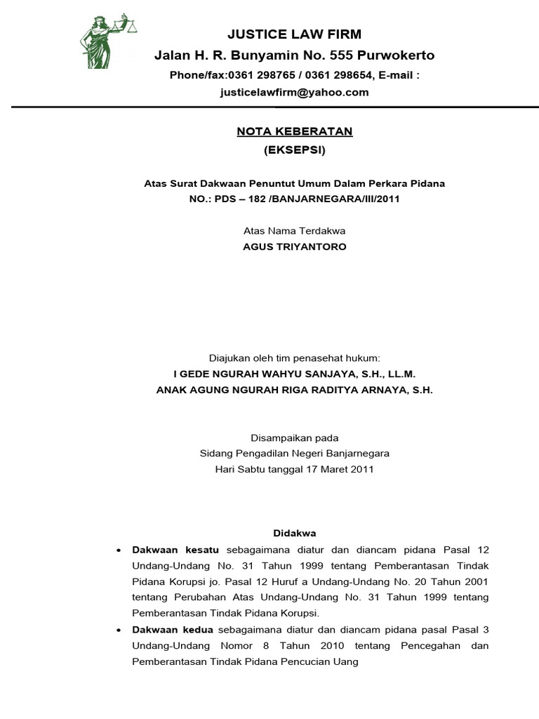 Nota Keberatan Eksepsi | PDF