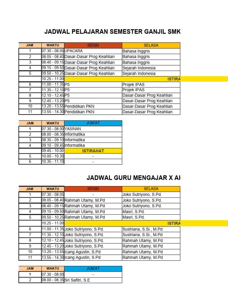 Jadwal Mapel X Akl | PDF