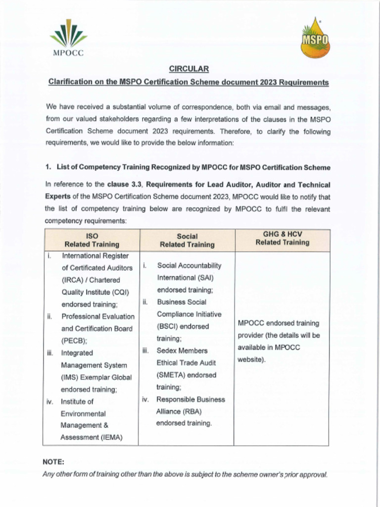 CSU (MPOCC) - Circular Clarification On The MSPO Certification Scheme ...