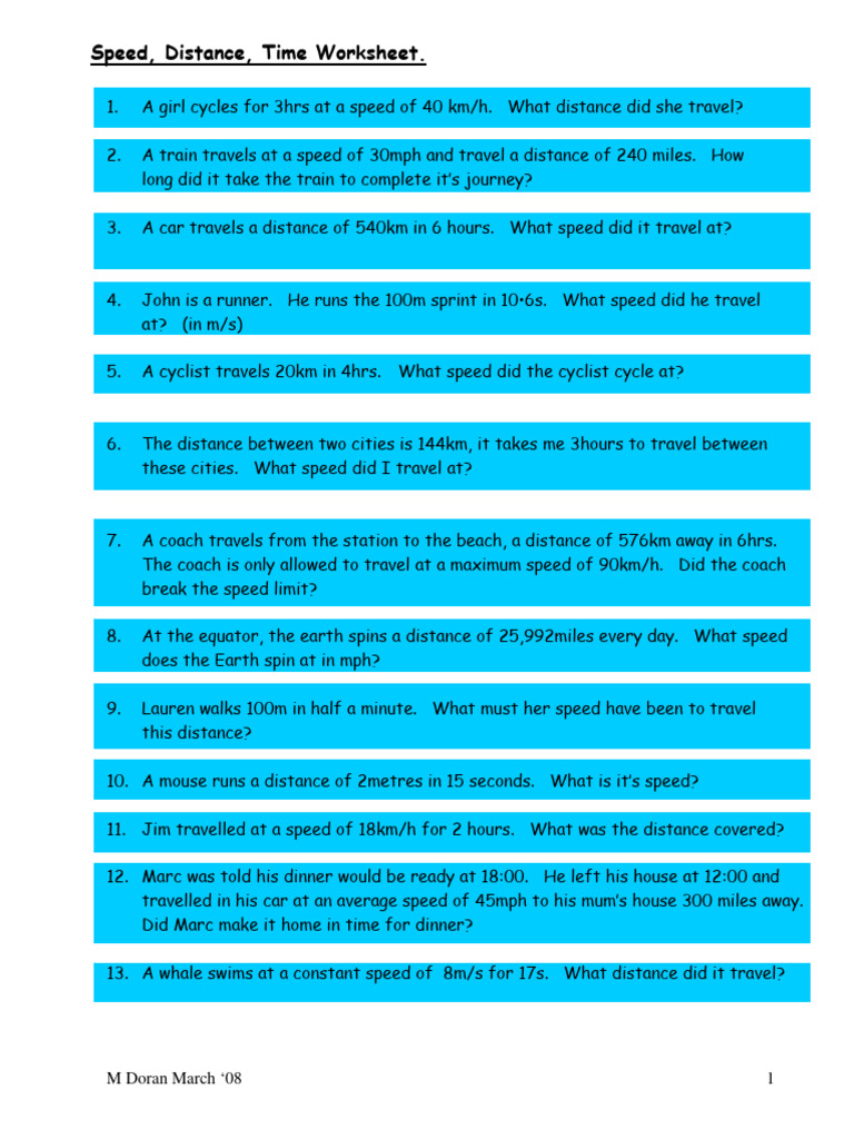Speed, Distance, and Time Problems | PDF | Speed | Temporal Rates