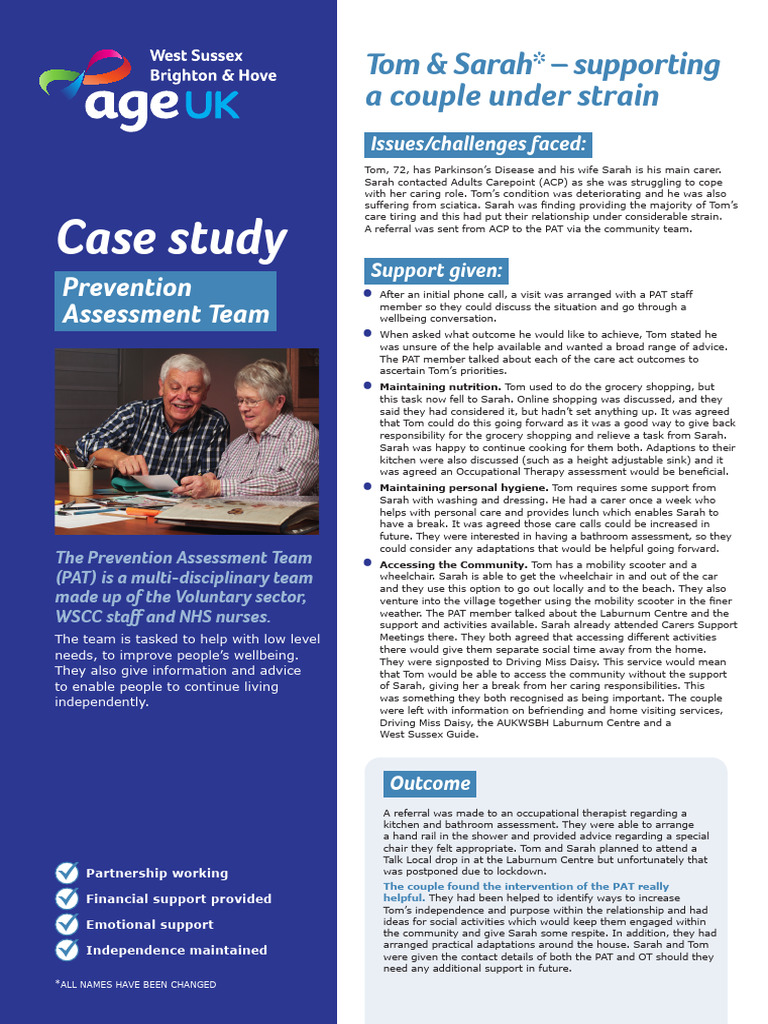 Auk Case Study - Pat - Tom and Sarah Final | PDF | Caregiver | Wheelchair