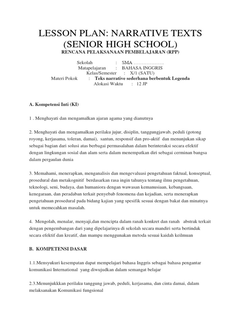 Lesson Plan Narrative Text | PDF