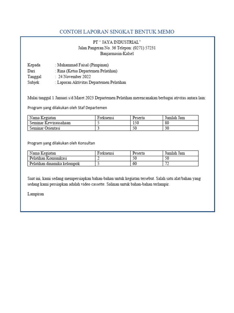 Laporan Singkat Dan Formal Rina | PDF