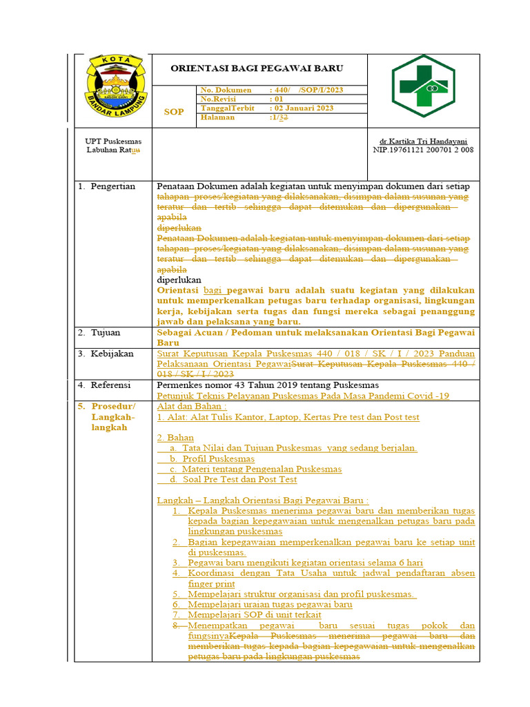 Sop Orientasi Bagi Pegawai Baru Januari 2023 | PDF